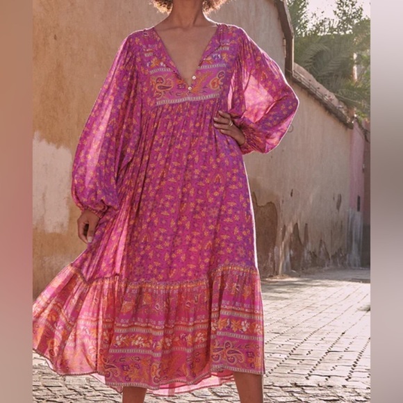 Spell | Dresses | Spell Madame Peacock Boho Midi Dress In Boysenberry ...